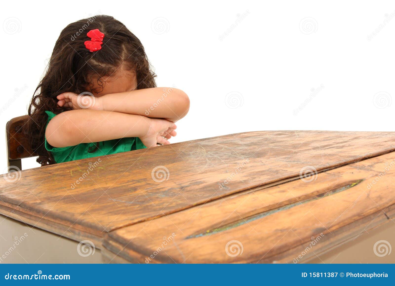Sad Girl in Desk stock image. Image of cover, brown, face - 15811387