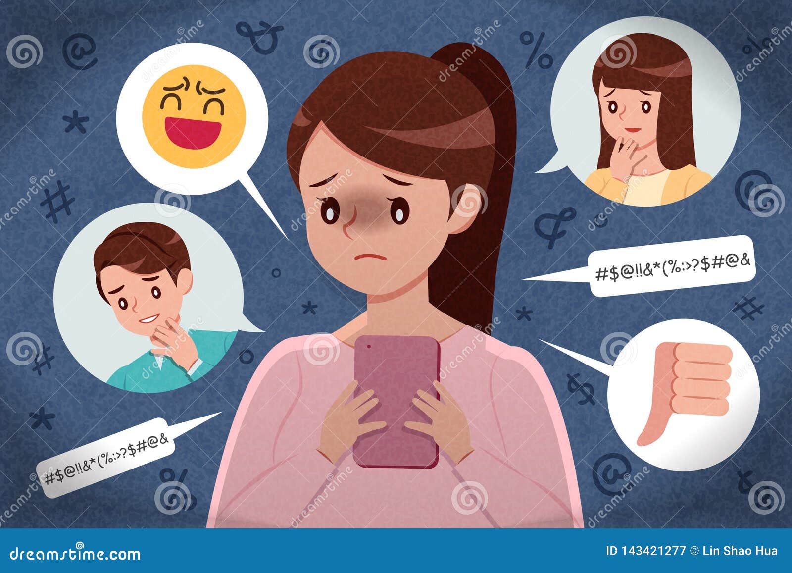 Sad Girl Getting Cyber Bullying Stock Vector - Illustration of children ...