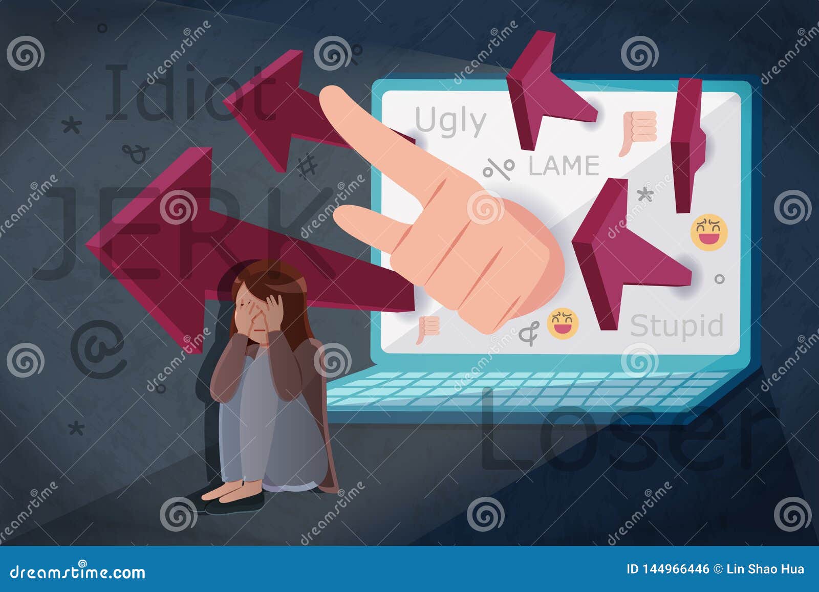 Sad Girl Getting Cyber Bullying Stock Vector - Illustration of kids ...
