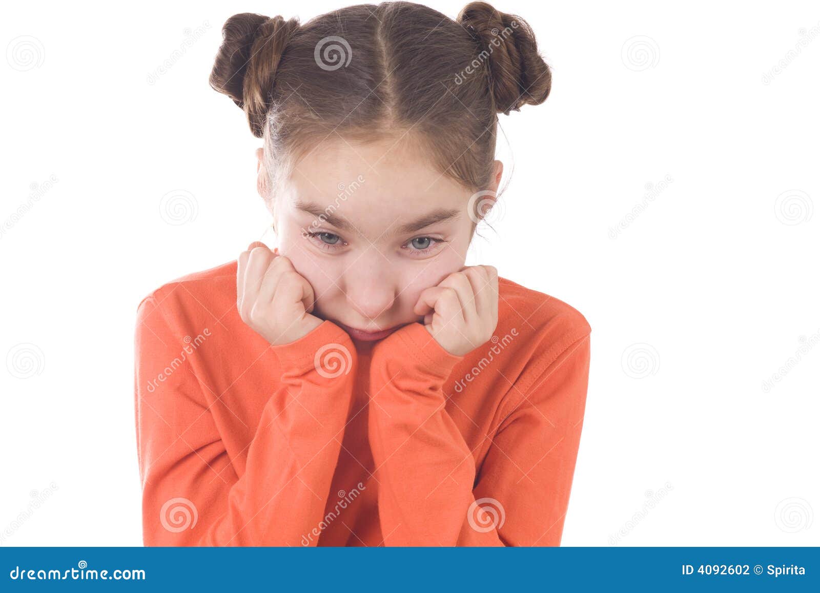 Sad Girl with Hands on Chin Stock Photo - Image of doleful, depressed ...