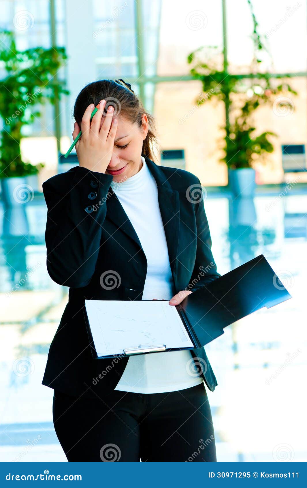 Sad Girl Manager Pondered Open a Folder Stock Image - Image of ...
