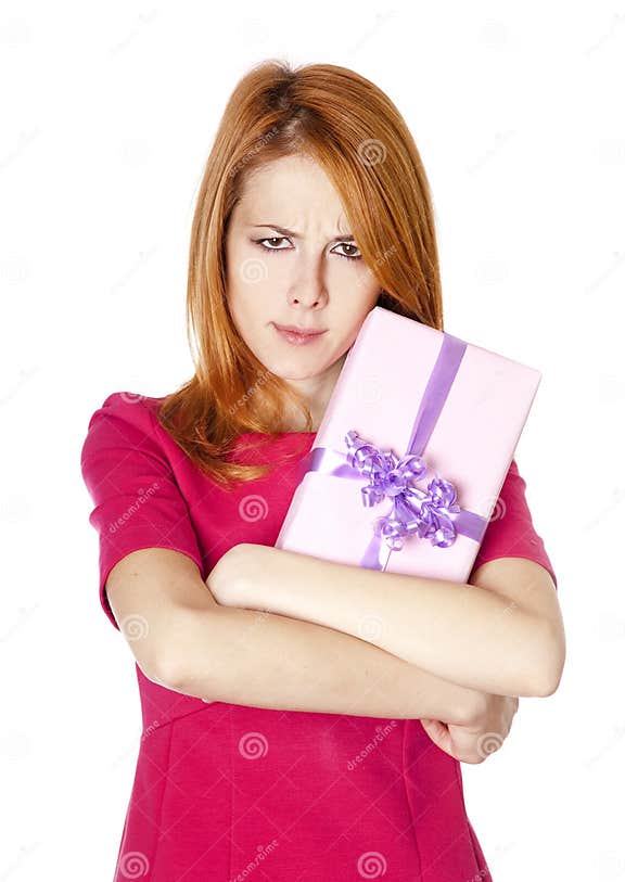 Sad girl with present box. stock photo. Image of event - 22114174