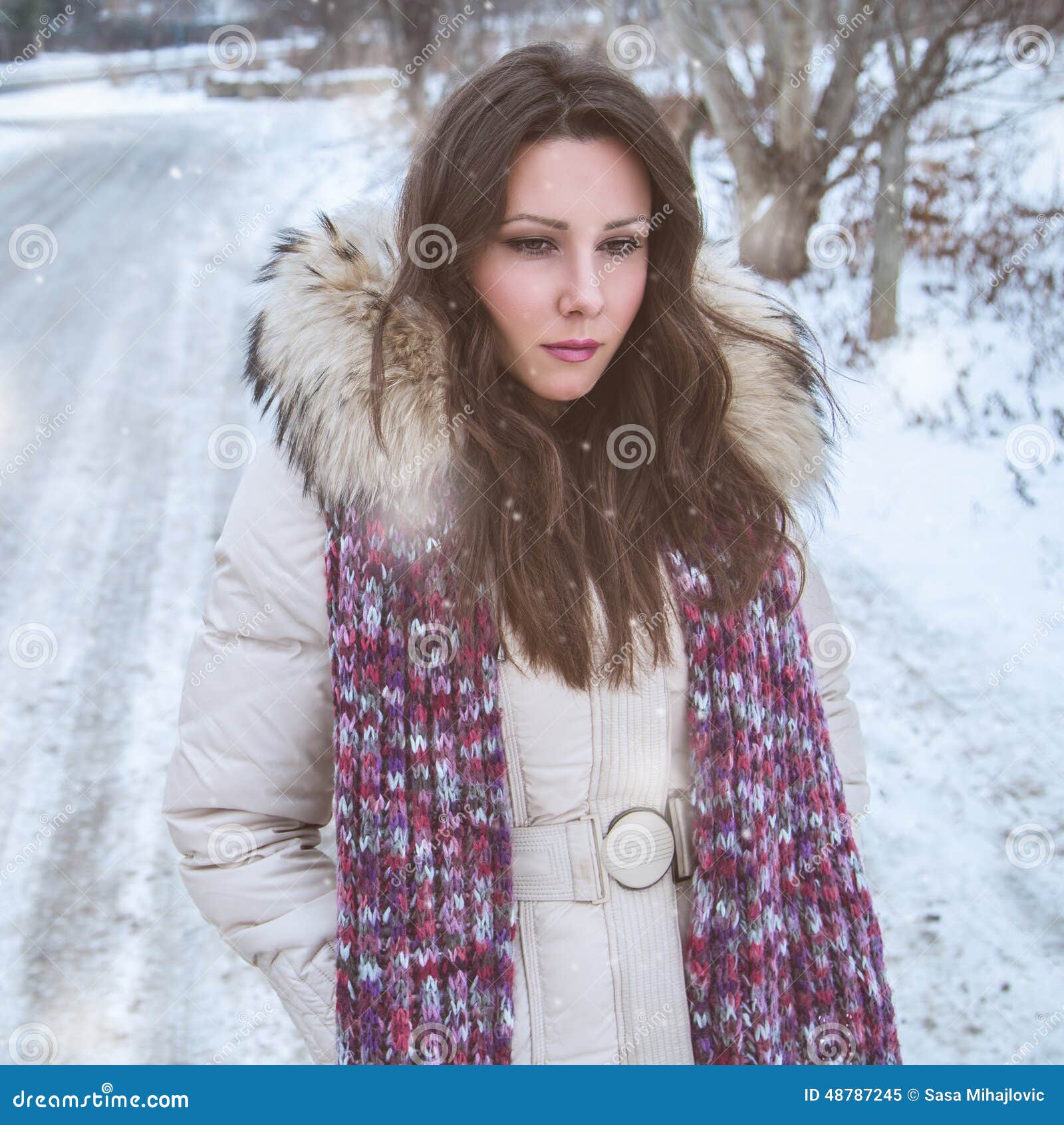Sad girl in snow stock image. Image of frost, flakes - 48787245