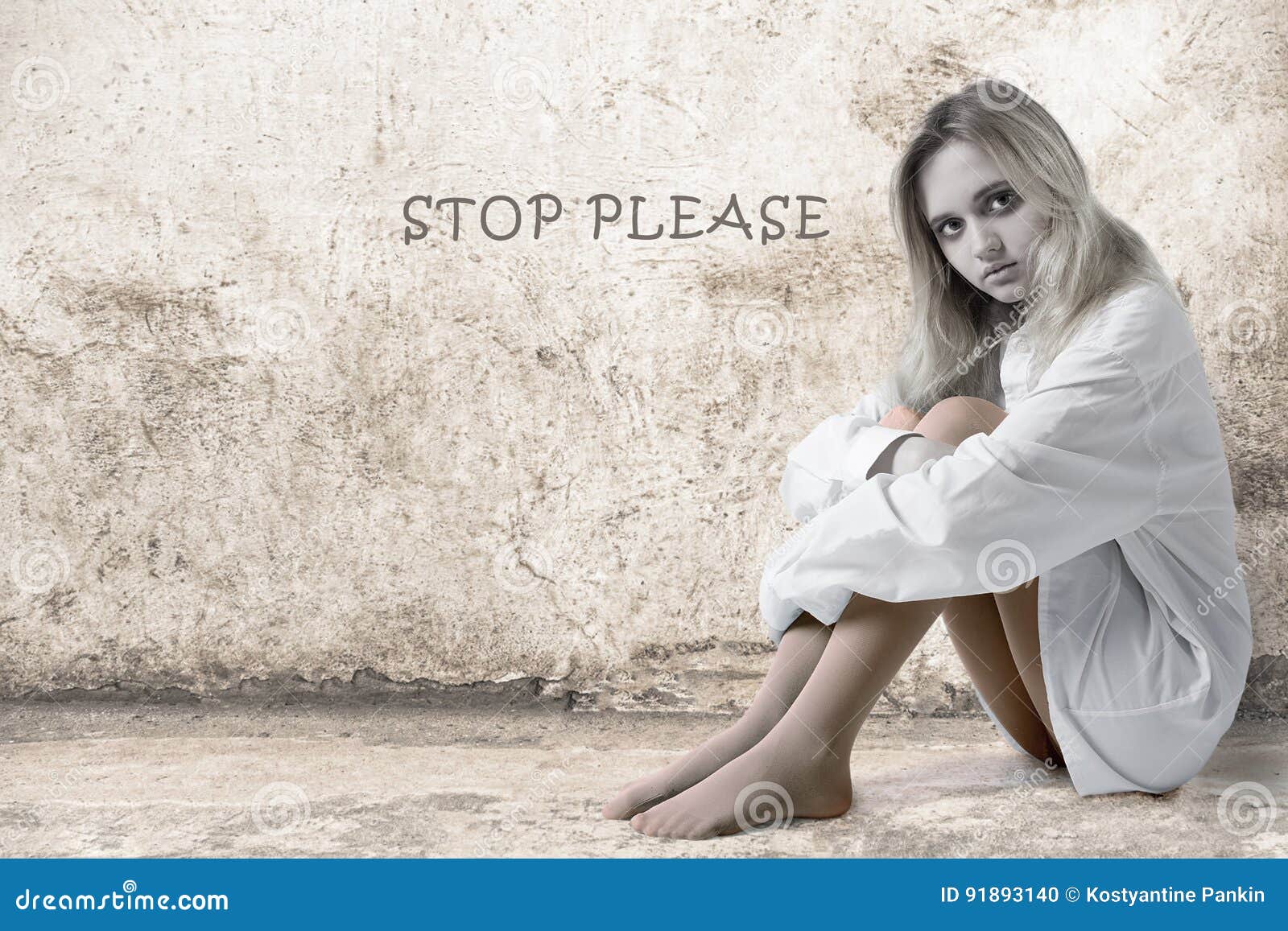 Sad girl Stop Please stock photo. Image of sign, stop - 91893140
