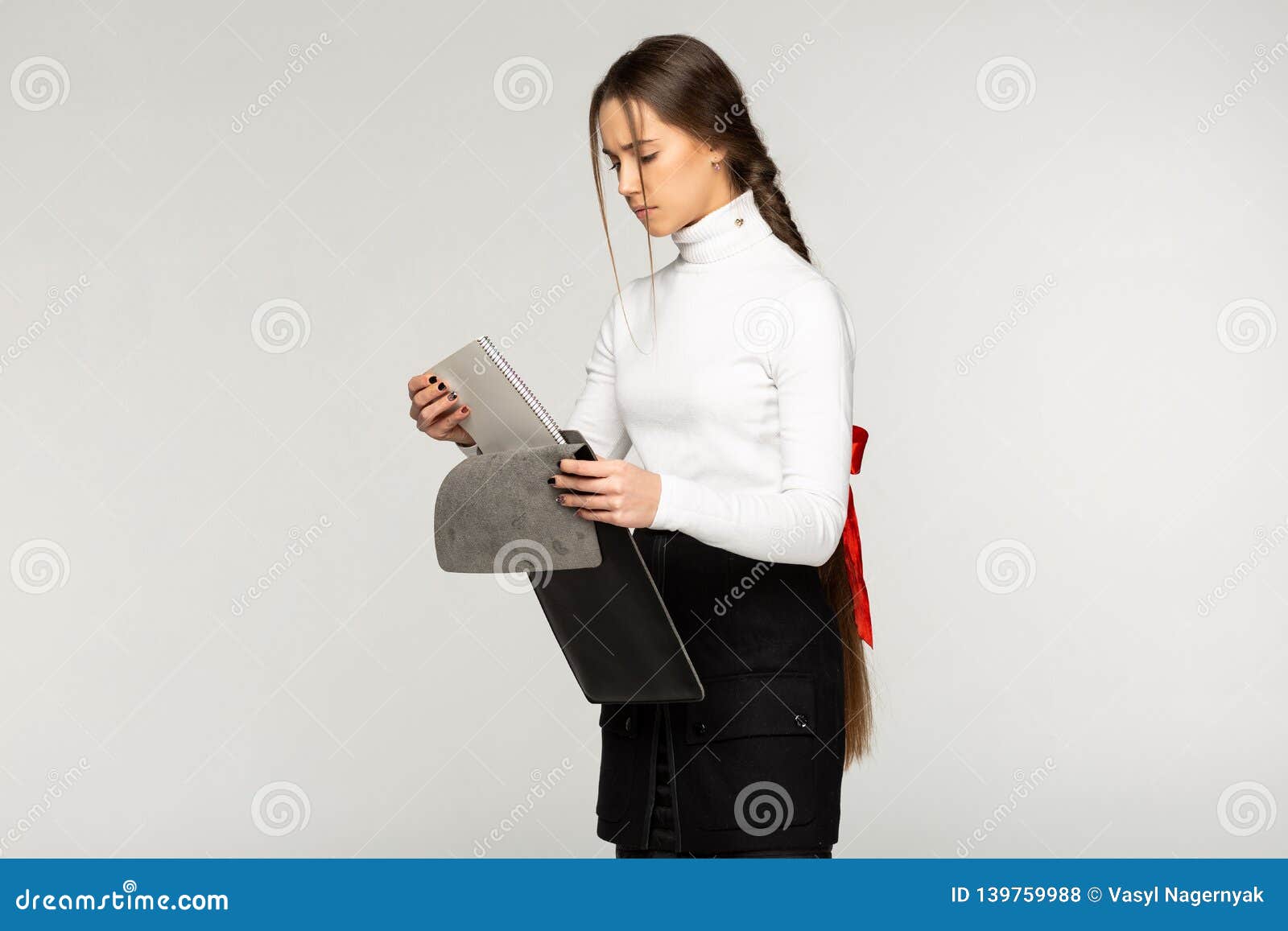 Sad Girl Student Gets a Notebook with Estimates from the Folder Stock ...