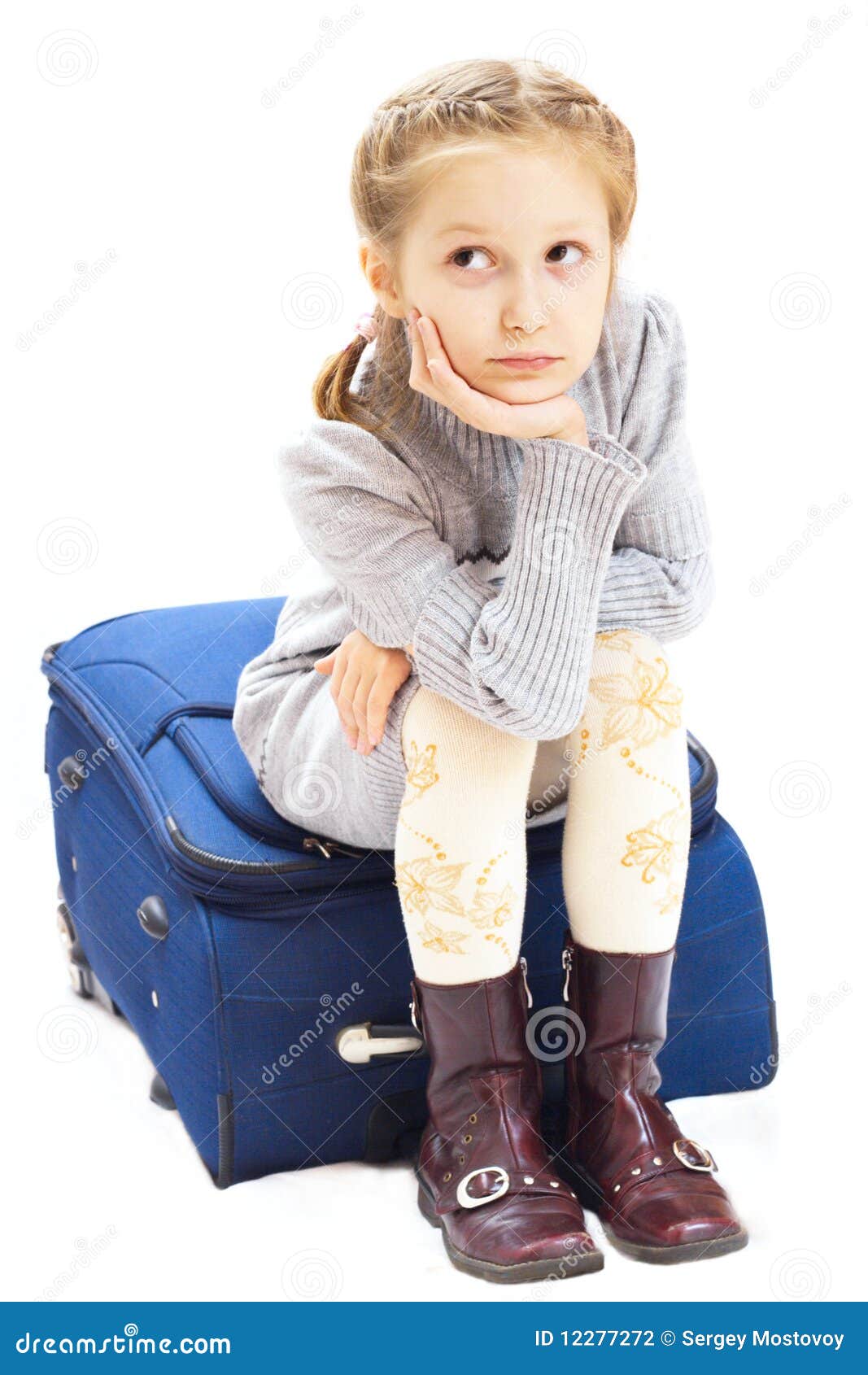 Sad girl with suitcase stock photo. Image of emotion - 12277272