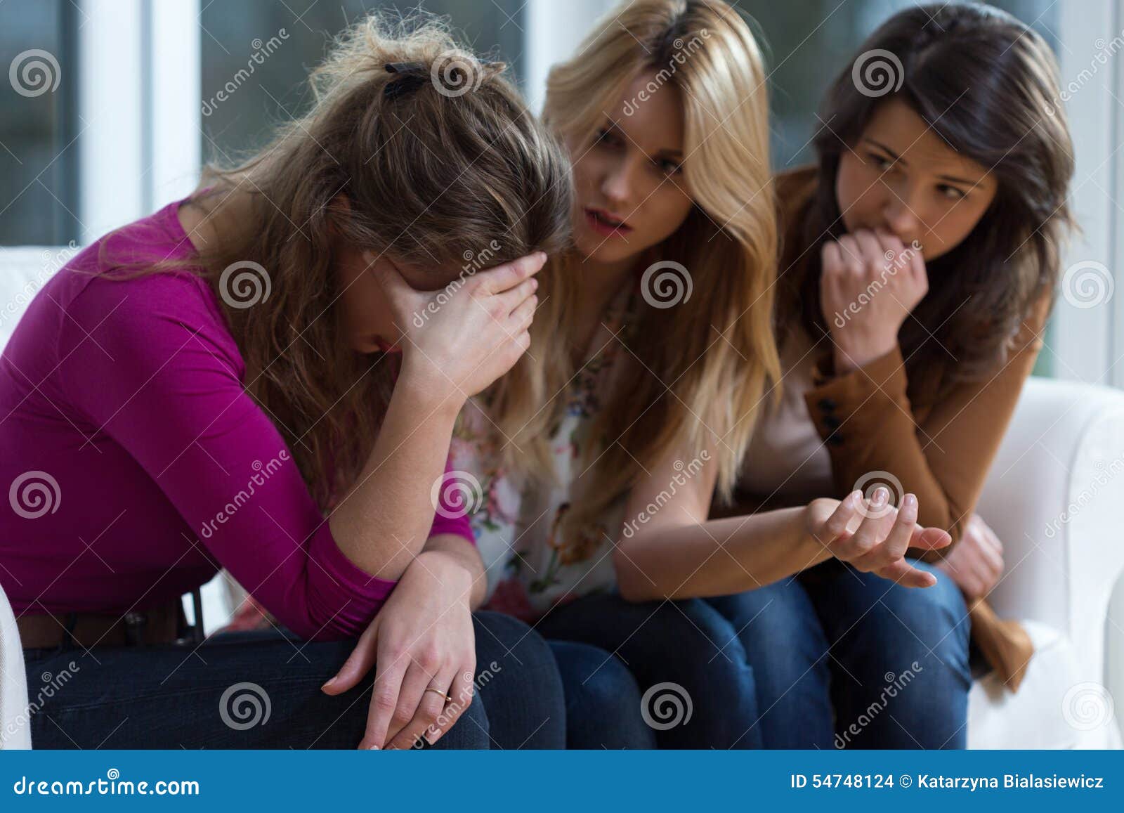 Sad Girl and Supporting Friends Stock Photo - Image of meeting, brown ...