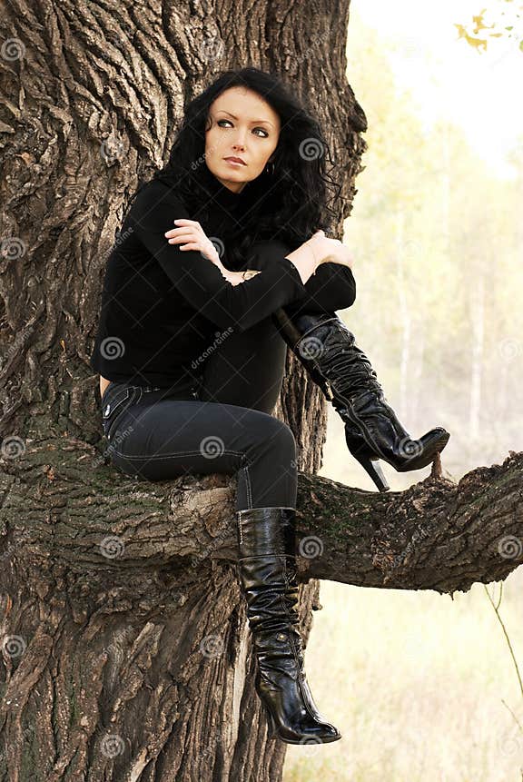 Sad girl on the tree stock photo. Image of dream, concentration - 6516784