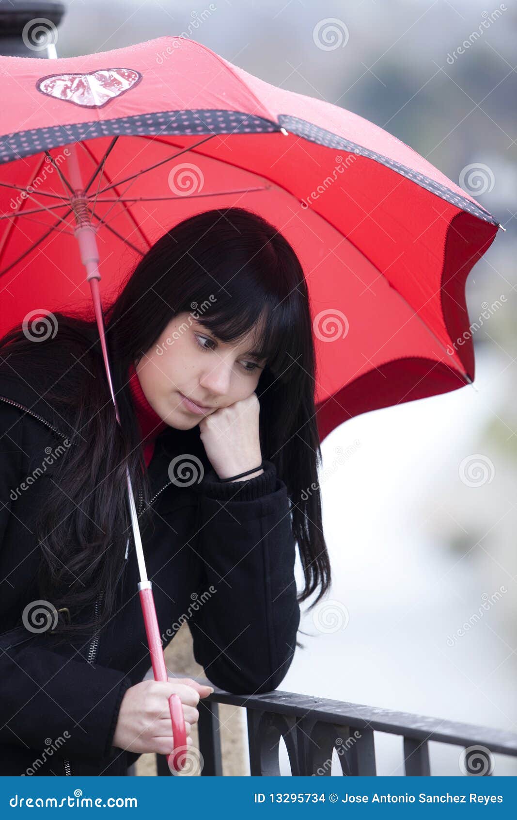 Sad Girl In The Rain With Umbrella