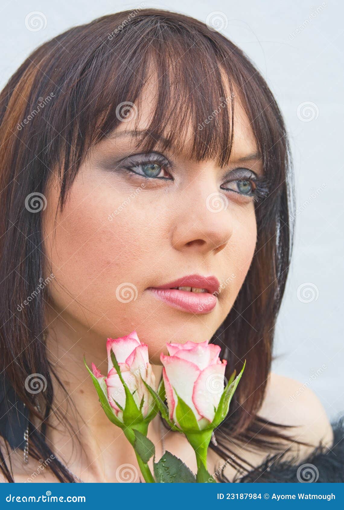 Sad Girl with White and Pink Roses. Stock Photo - Image of white ...