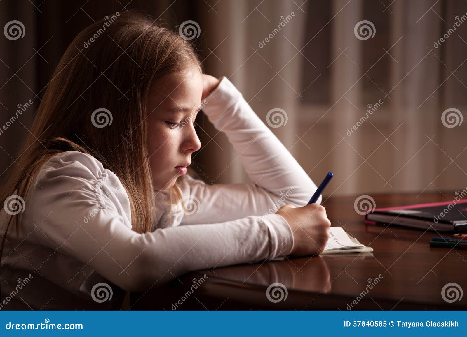 Sad girl writing stock image. Image of paper, problem - 37840585