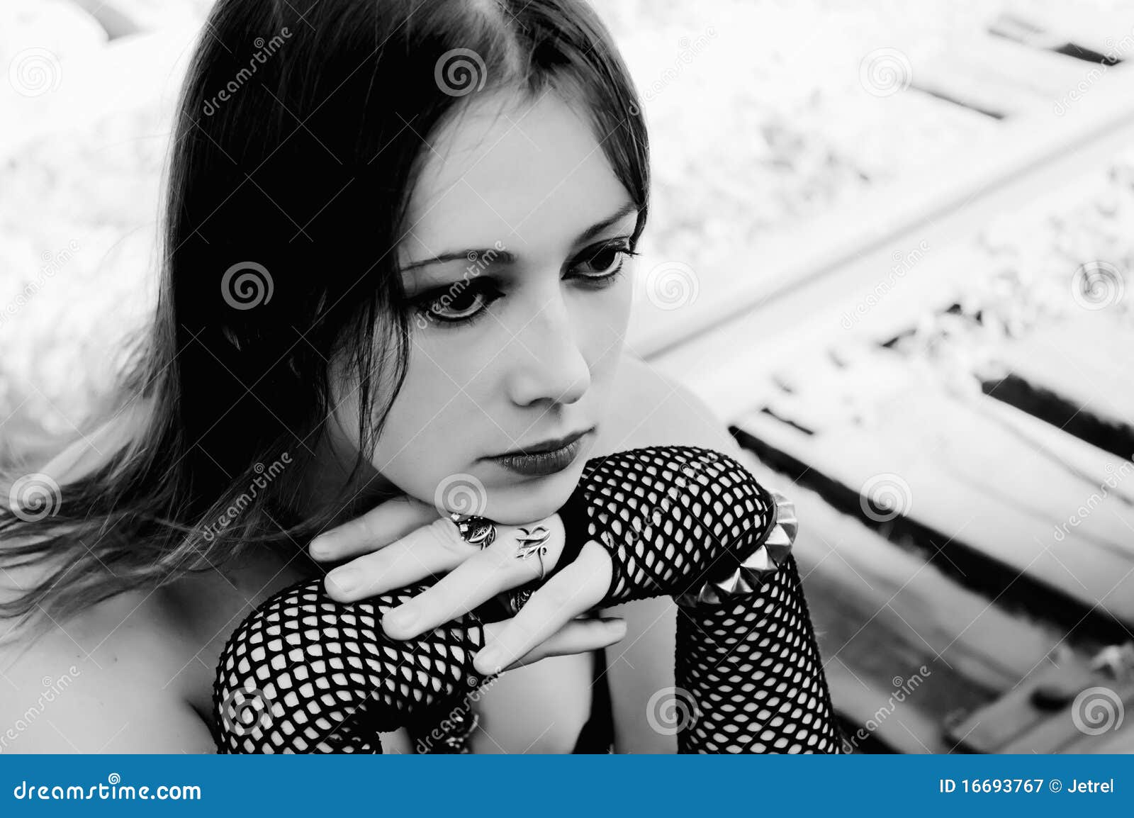 Sad Gothic Girl Sitting on Rails Stock Image - Image of fashion ...