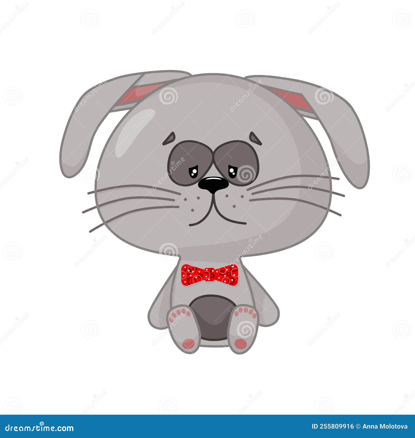 A Sad Gray Rabbit Decorated with a Red Bow. Stock Vector - Illustration ...