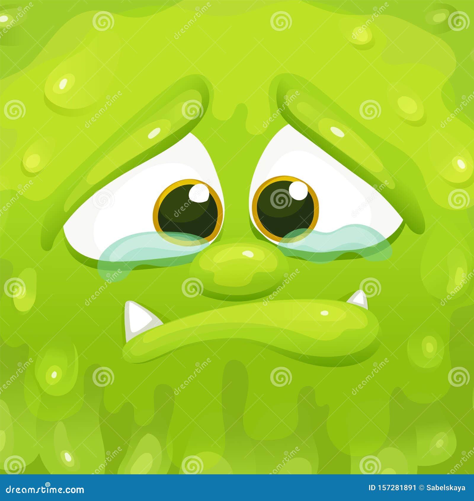 Sad Green Monster Inside a Cube Frame, Squishy Slime Alien Crying ...