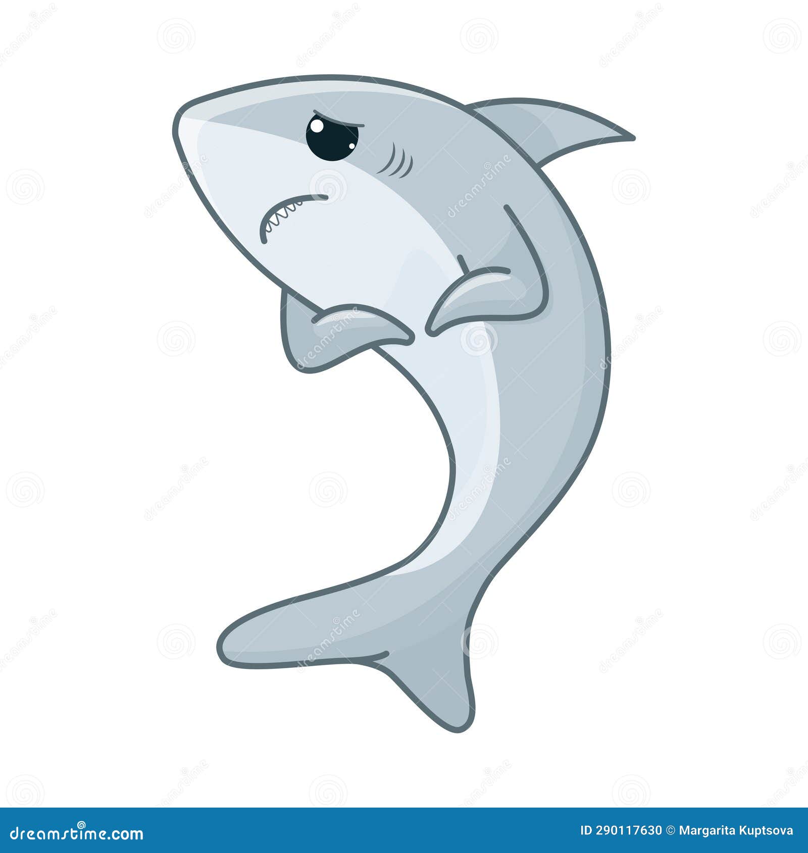 Isolated Design of Sad Grey Shark Cartoon Icon Stock Illustration ...