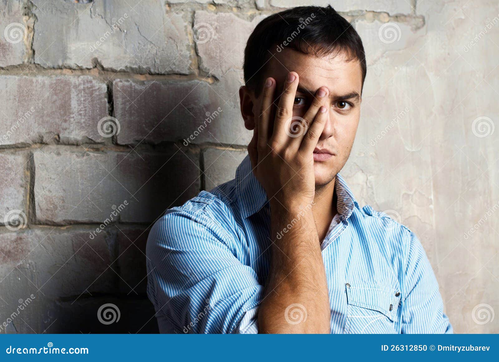 Sad guy against wall stock photo. Image of wall, people - 26312850