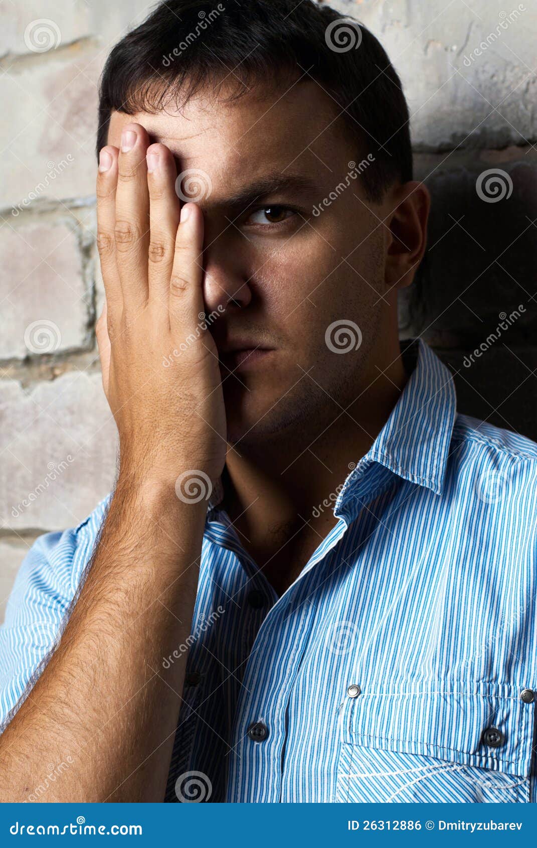 Sad guy against wall stock photo. Image of emotion, calm - 26312886
