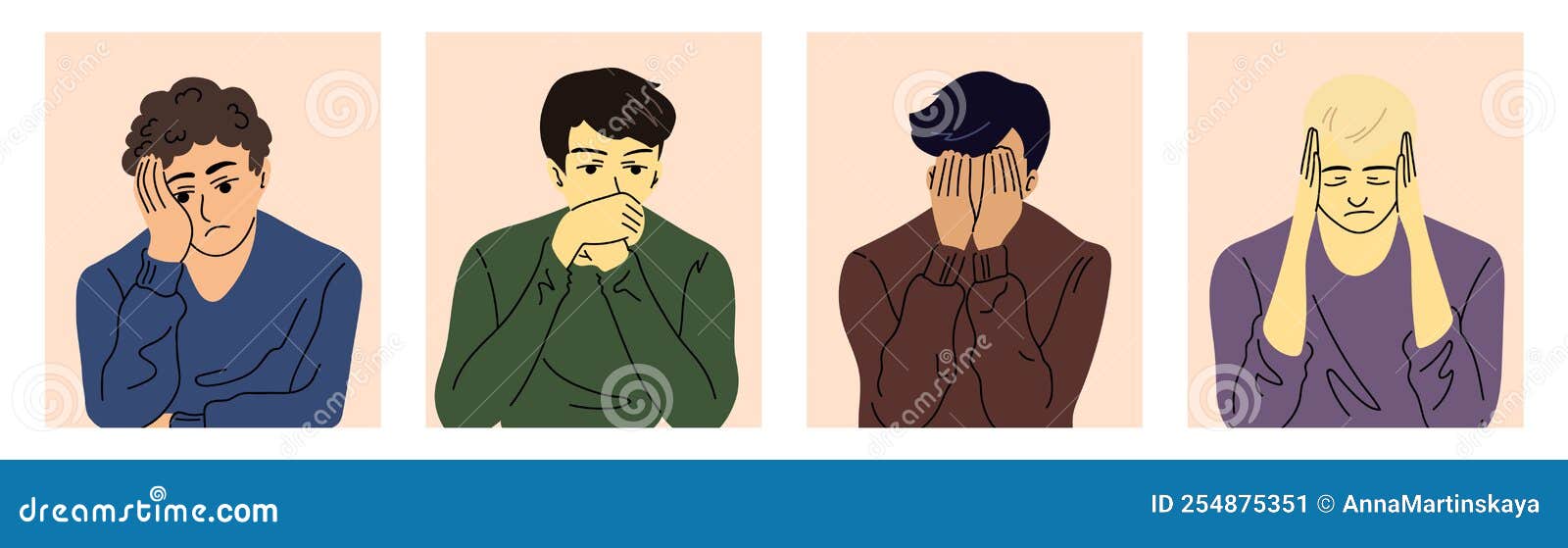 Sad Guy. Men Feel Sadness, Grief. Multinational People Stock Vector ...
