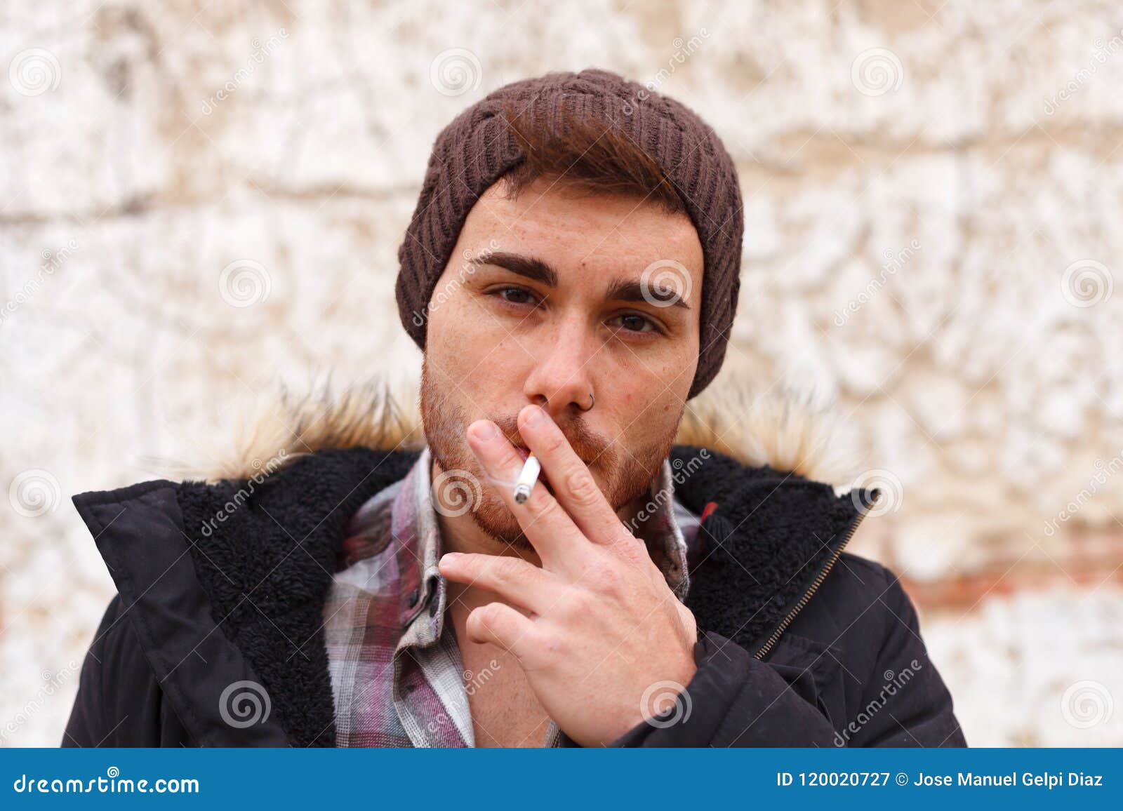 Sad Guy with Wool Hat Smoking a Cigar Stock Image - Image of handsome ...
