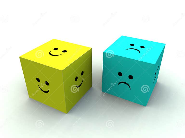 Sad and Happy Cube stock illustration. Illustration of shapely - 1118515