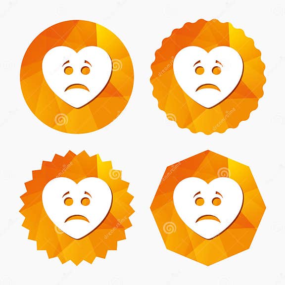 Sad Heart Face Sign Icon. Sadness Symbol. Stock Vector - Illustration ...