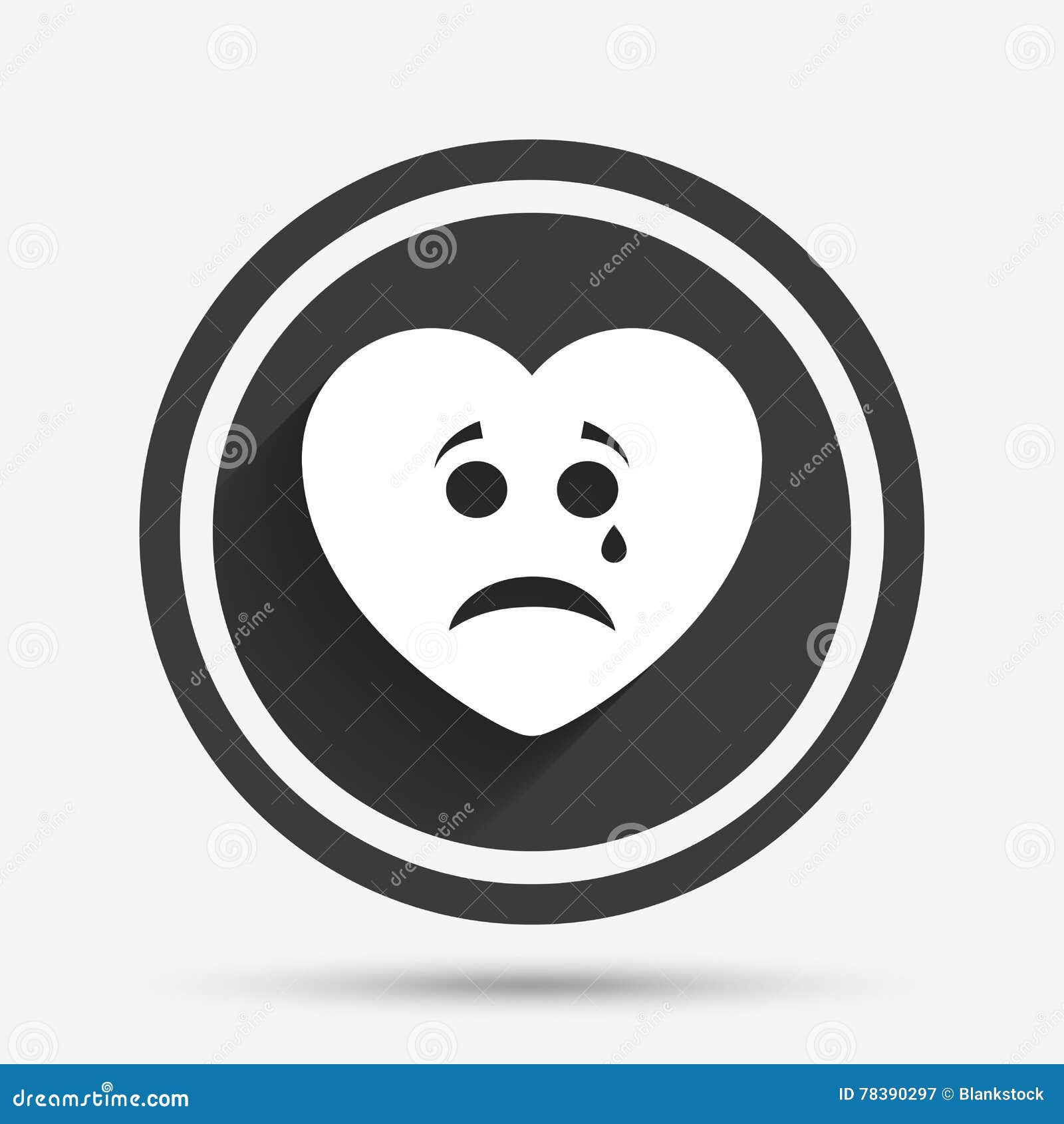 Sad Heart Face with Tear Icon. Crying Symbol. Stock Vector ...