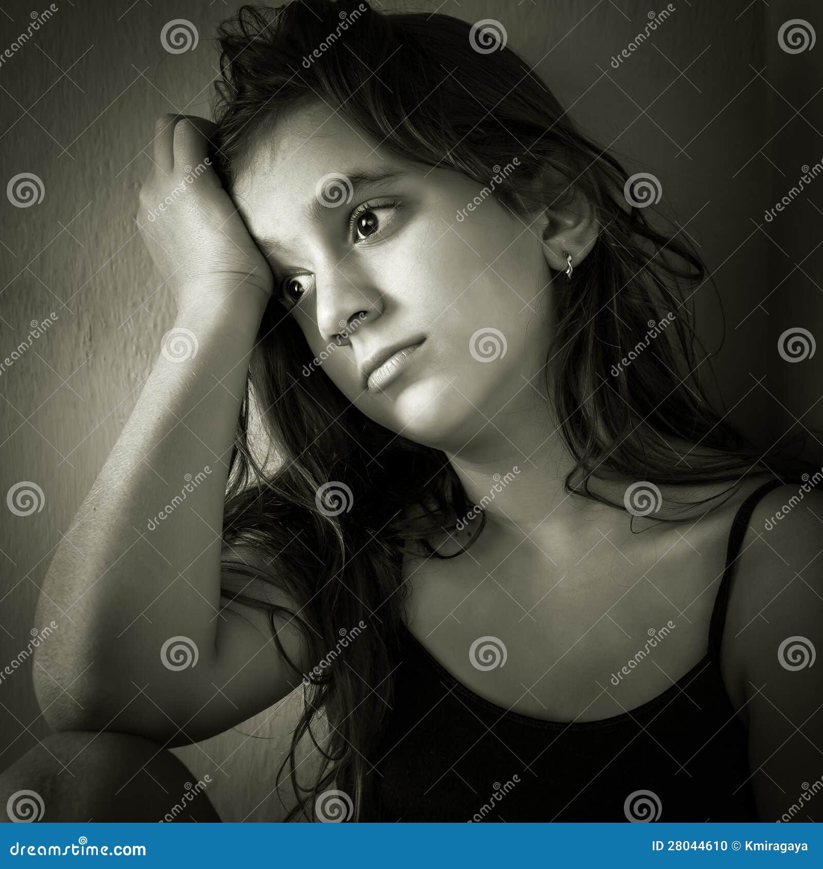 Sad Hispanic Girl Sitting in a Corner Stock Photo - Image of people ...