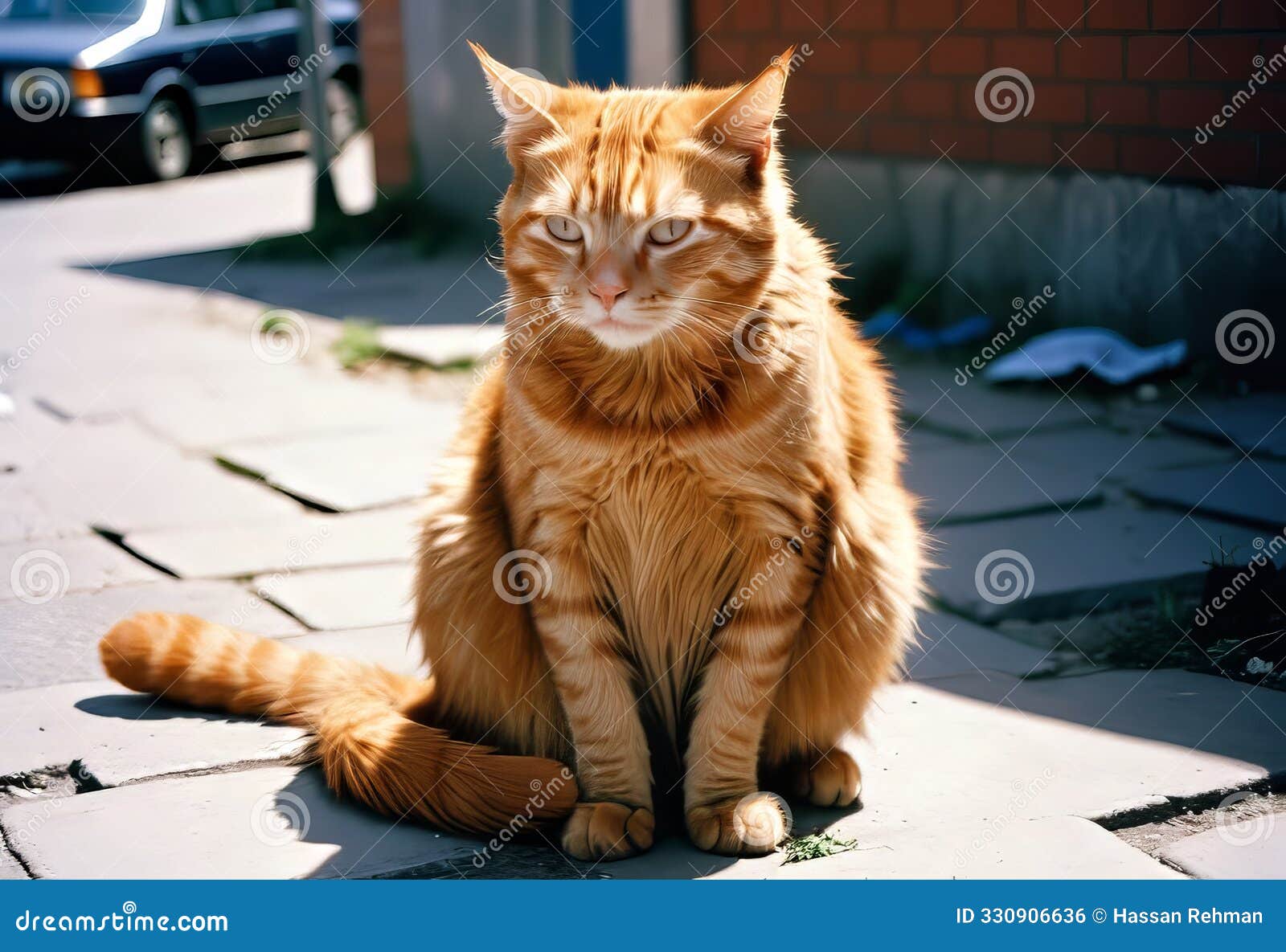 Sad Homeless Ginger Cat Sitting Outdoor Stock Illustration ...