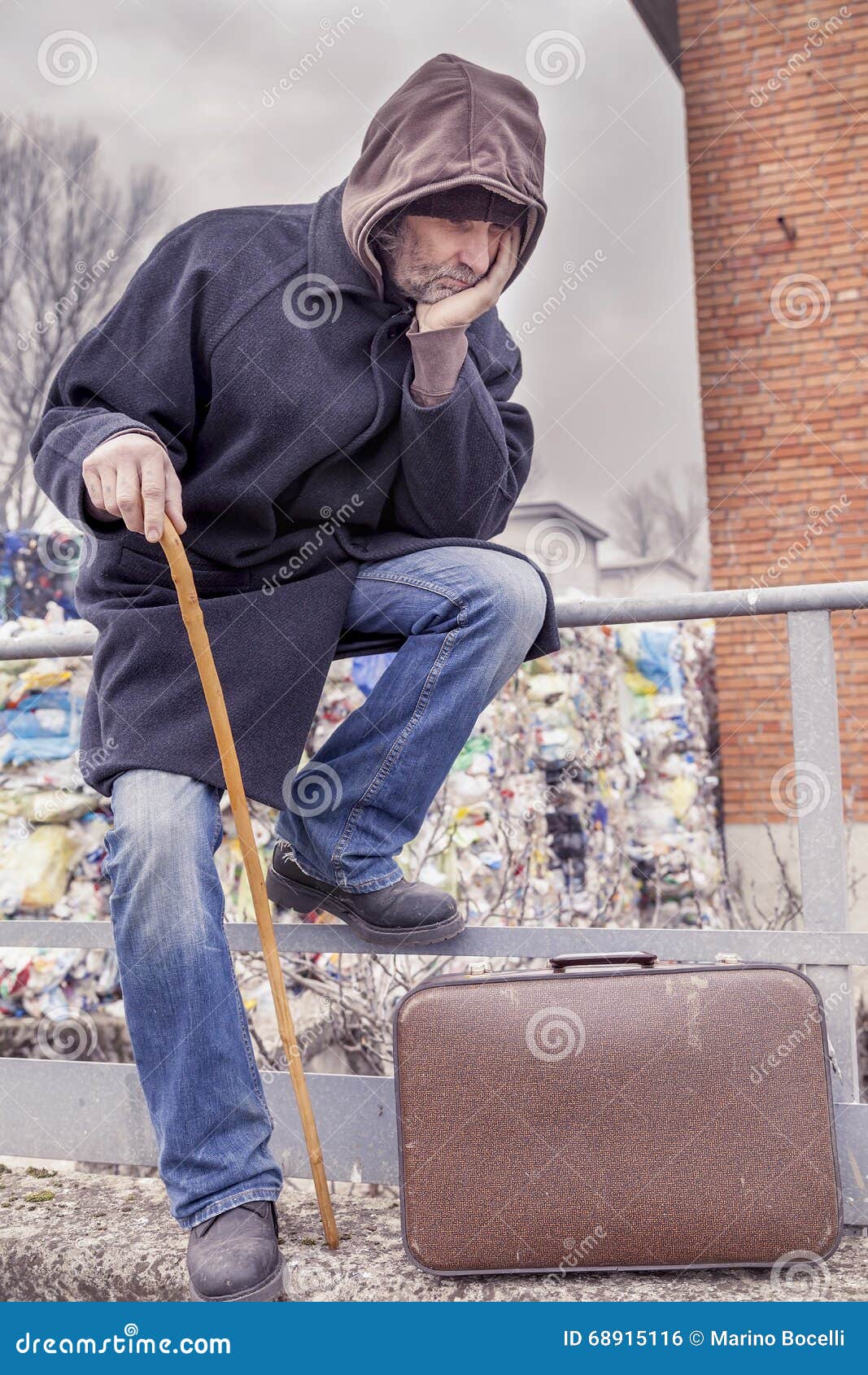 Sad Homeless Sitting in Landfills in the Garbage Stock Photo - Image of ...