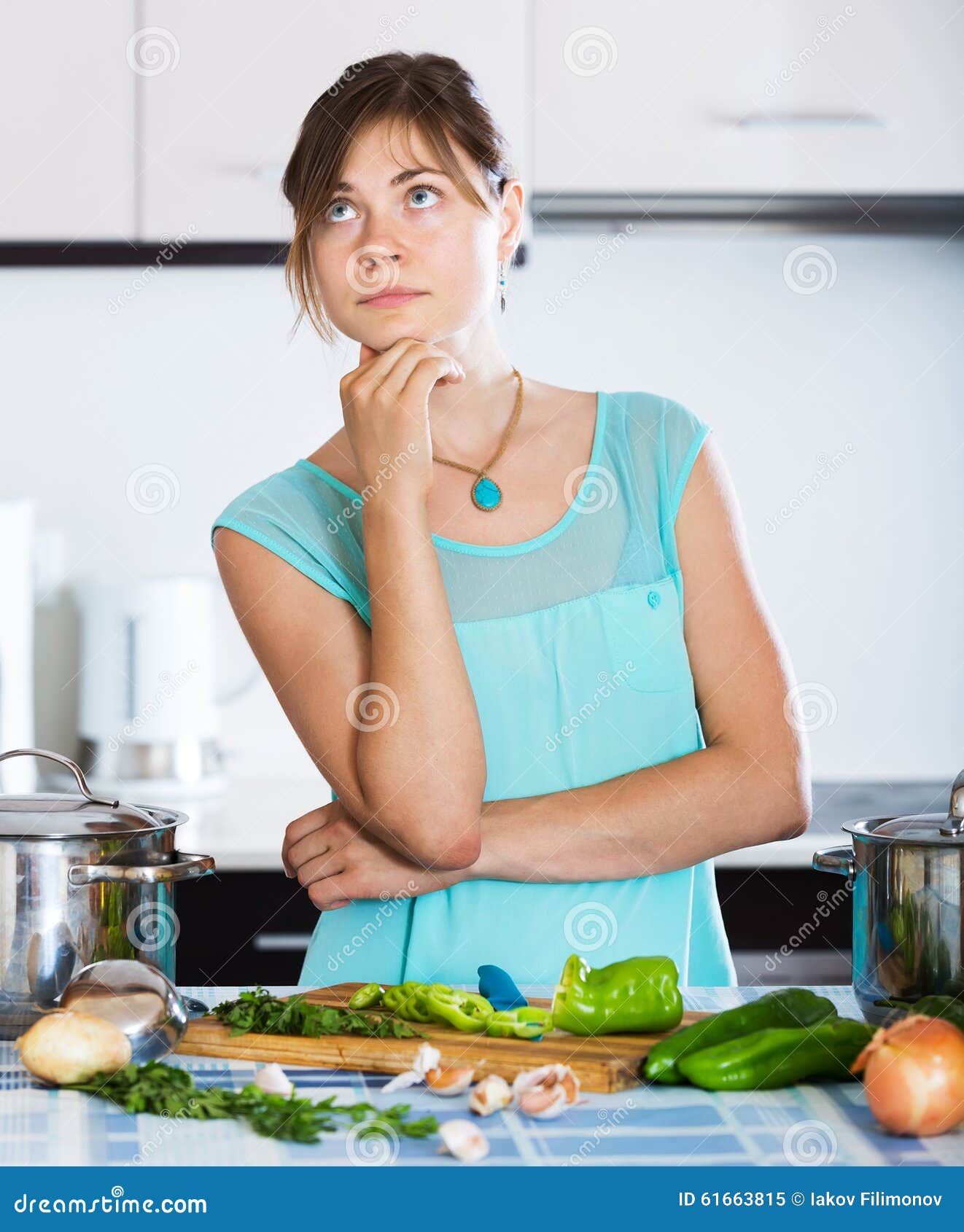 Sad Housewife Cooking Dinner Stock Image - Image of soup, cooking: 61663815