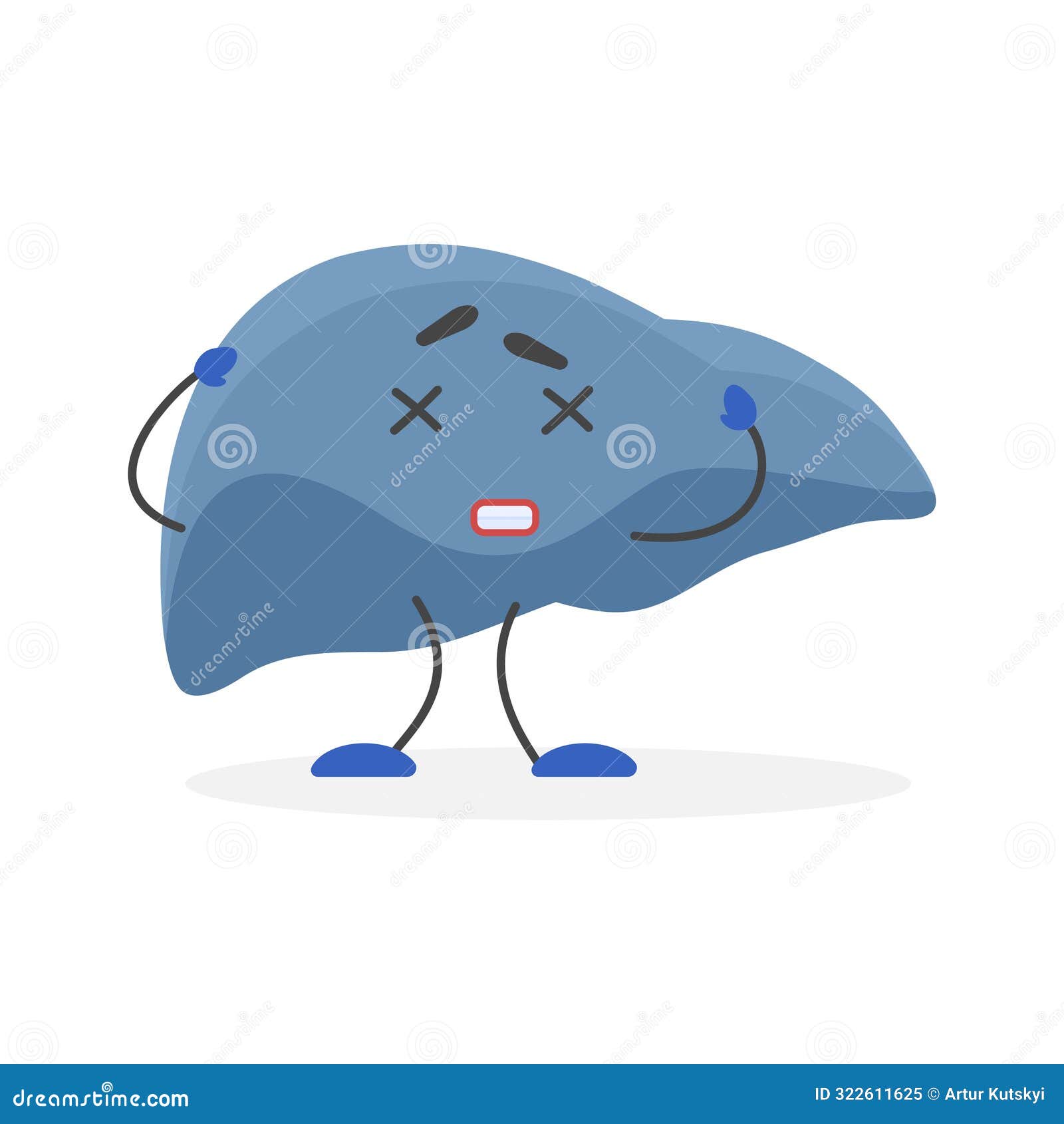 Sad Human Liver Character, Sick Blue Organ of Digestive System ...
