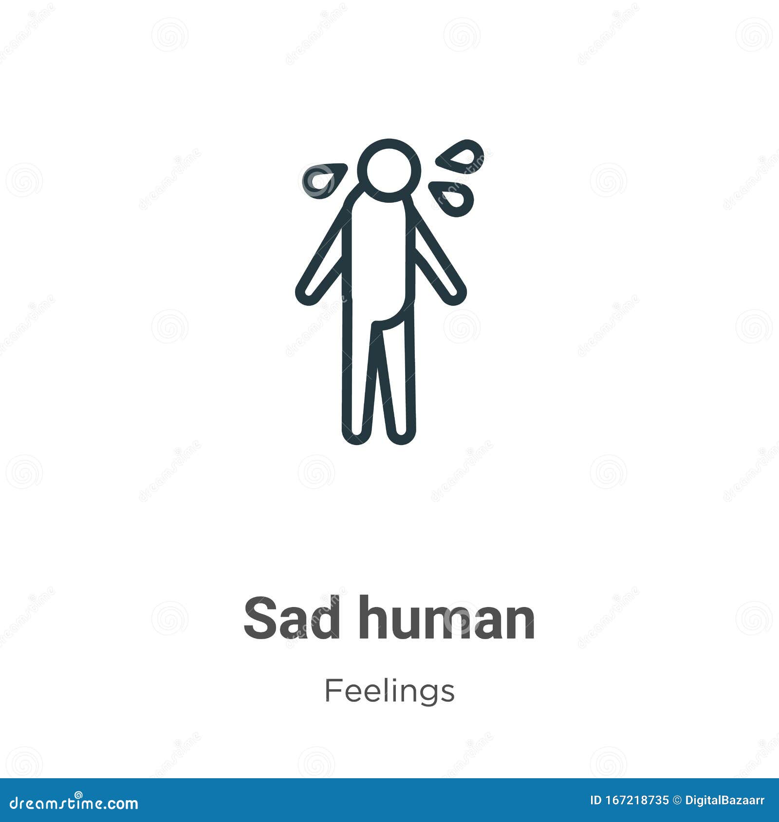 Sad Human Outline Vector Icon. Thin Line Black Sad Human Icon, Flat ...