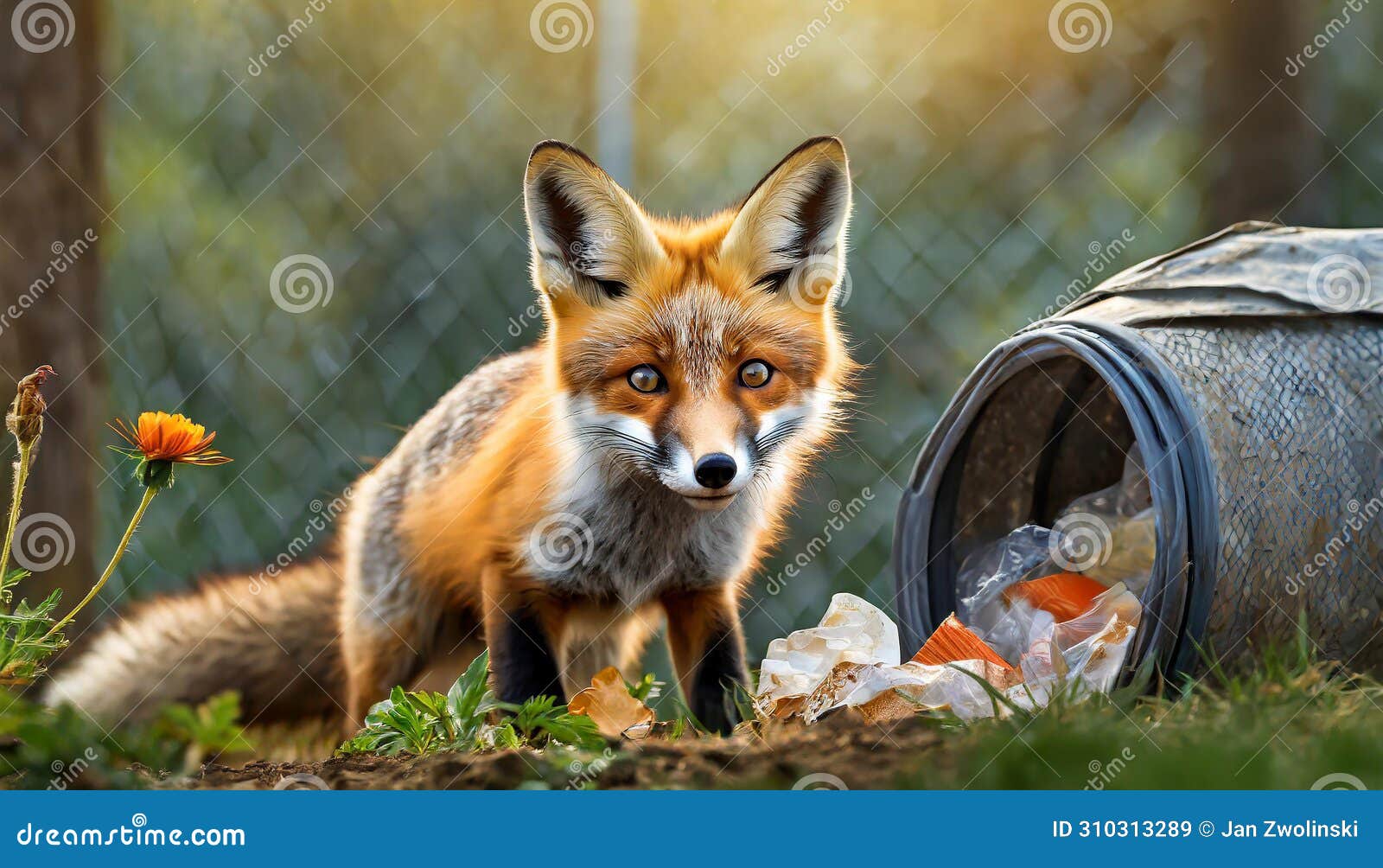 Sad and Hungry Fox is Looking for Food in Garbage at Backyard Stock ...