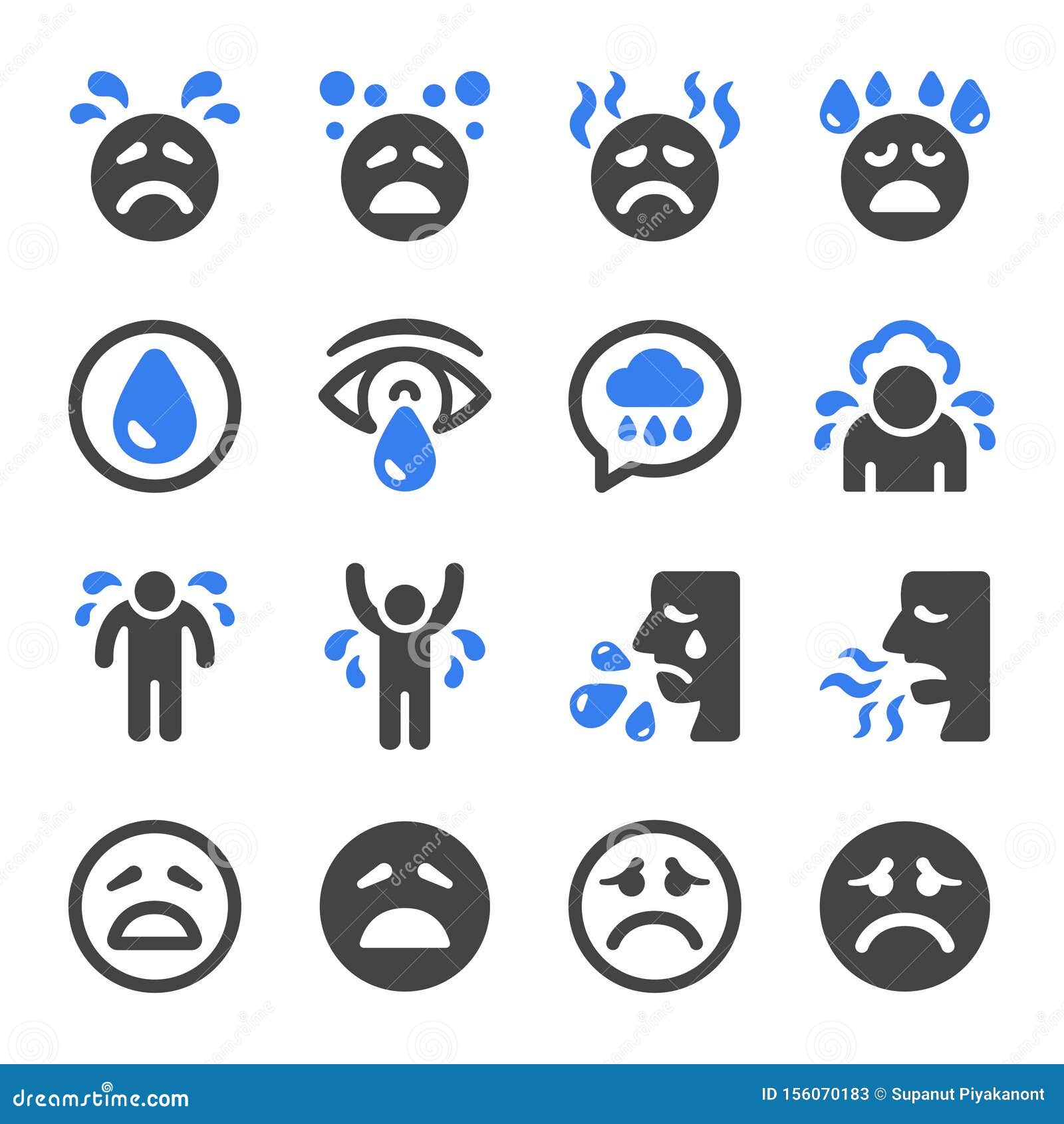 Sad icon set stock vector. Illustration of emotion, blue - 156070183