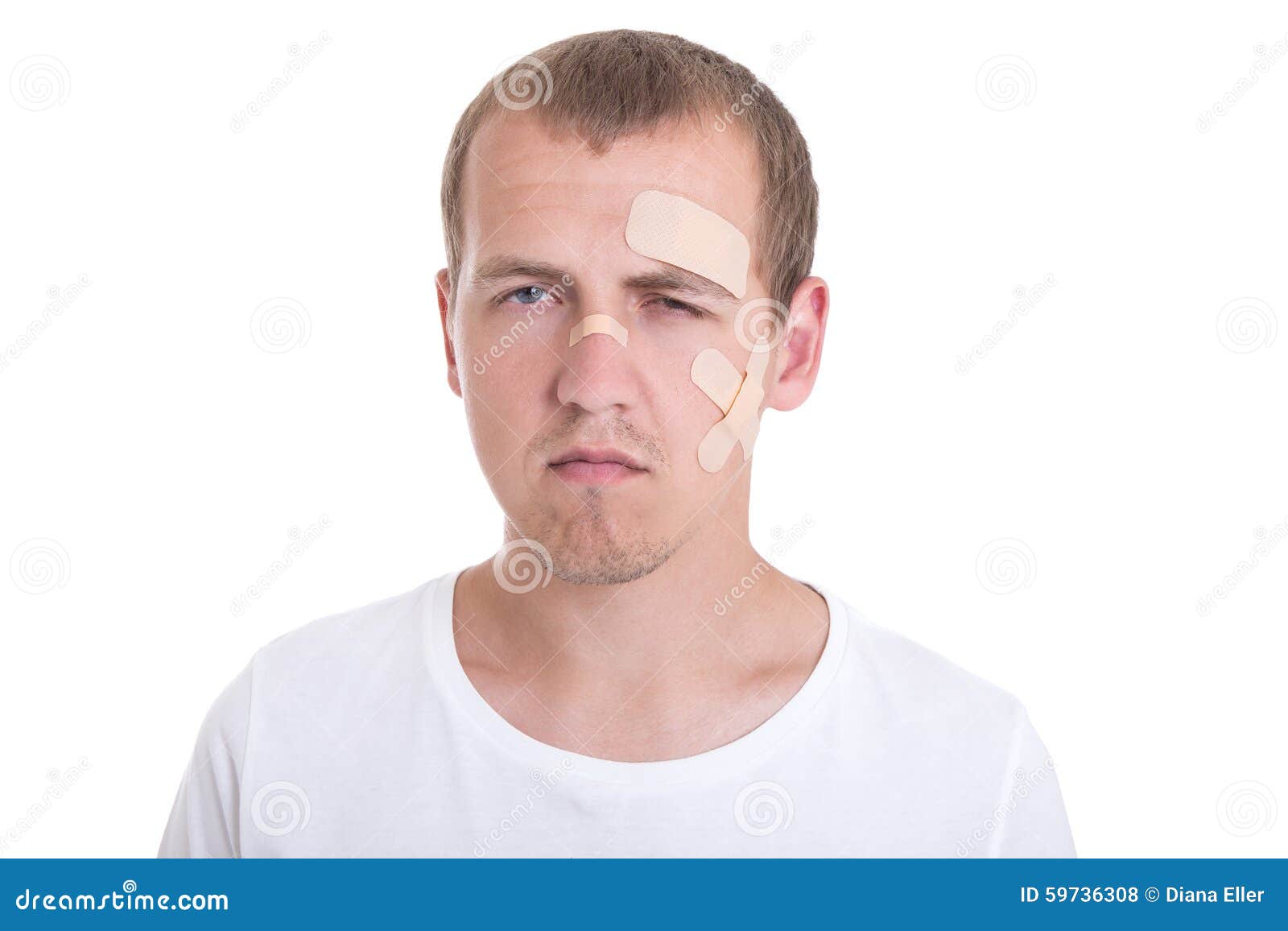 Sad Injured Man Adhesive Plaster Face Stock Photos - Free & Royalty ...