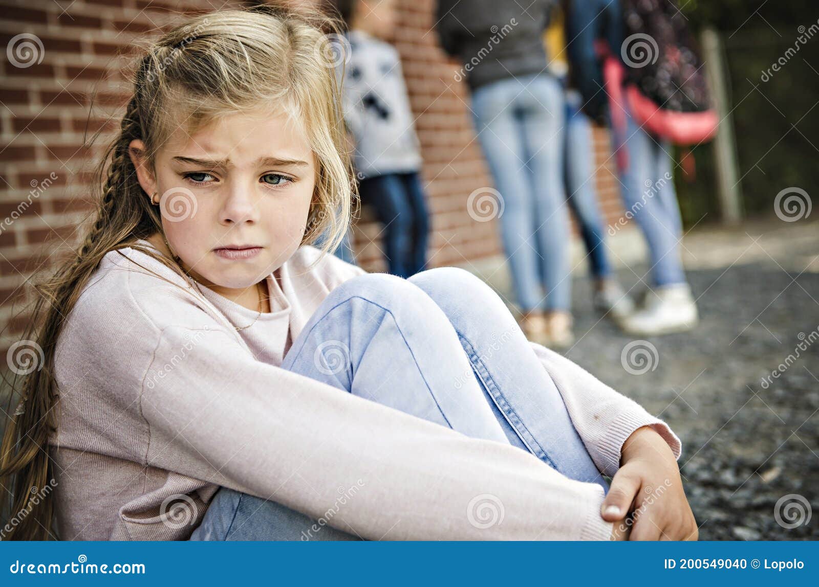 Sad Intimidation Moment Elementary Age Bullying in Schoolyard Stock ...