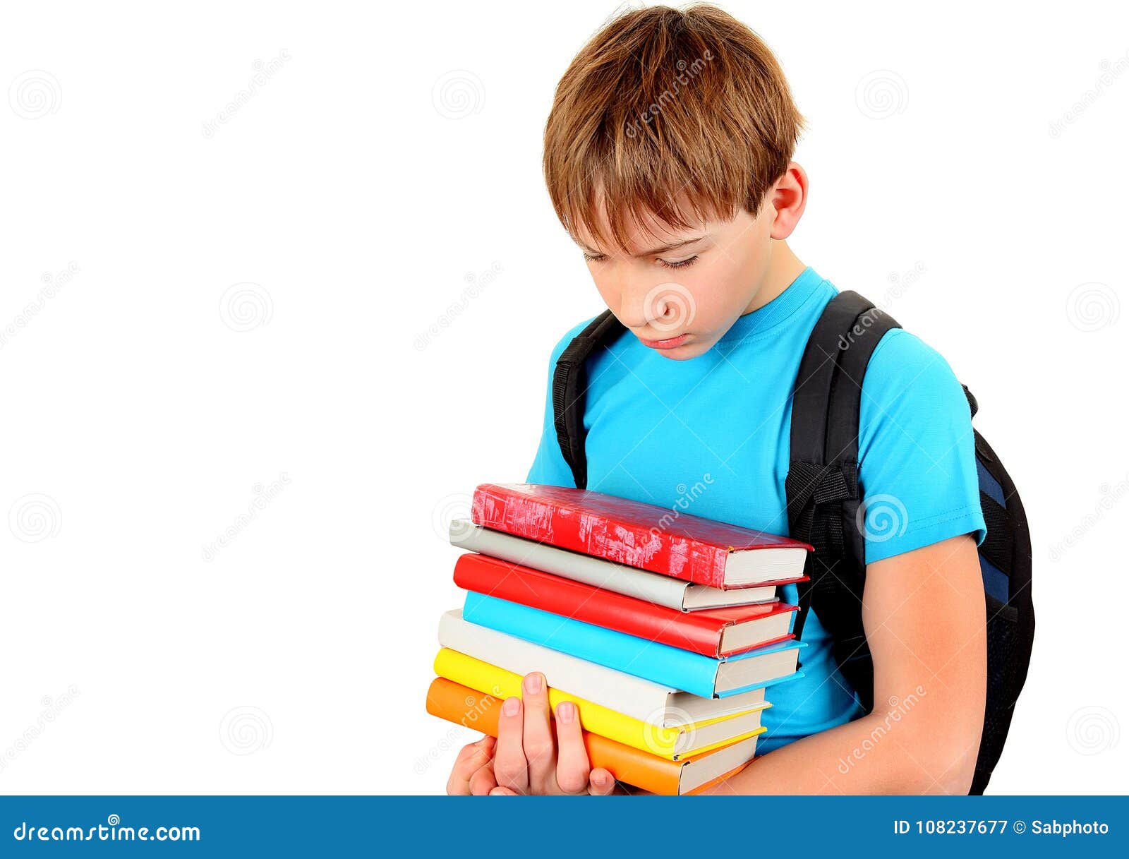 Sad Kid with a Books stock image. Image of manual, caucasian - 108237677