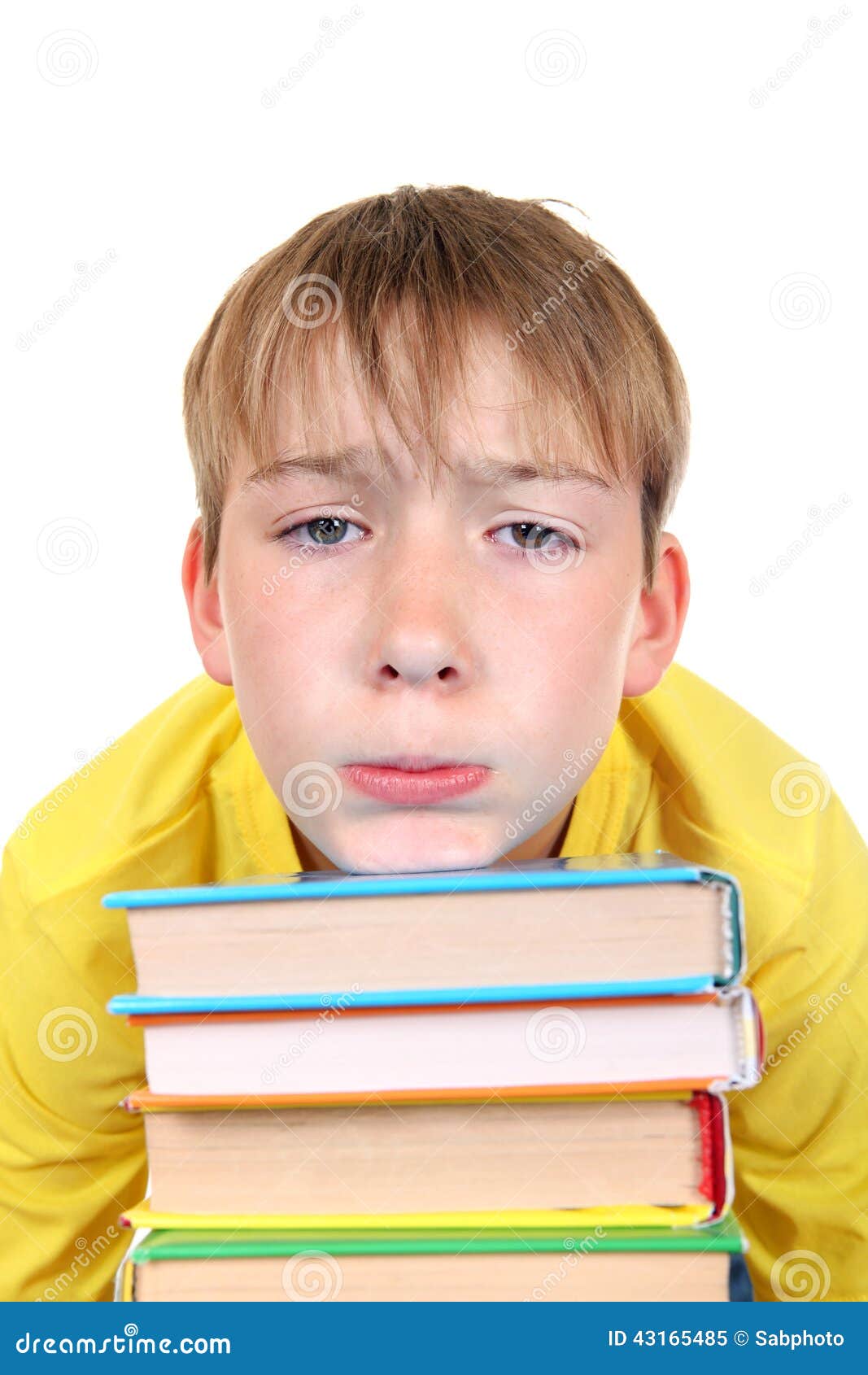 Sad Kid with a Books stock image. Image of apathy, load - 43165485
