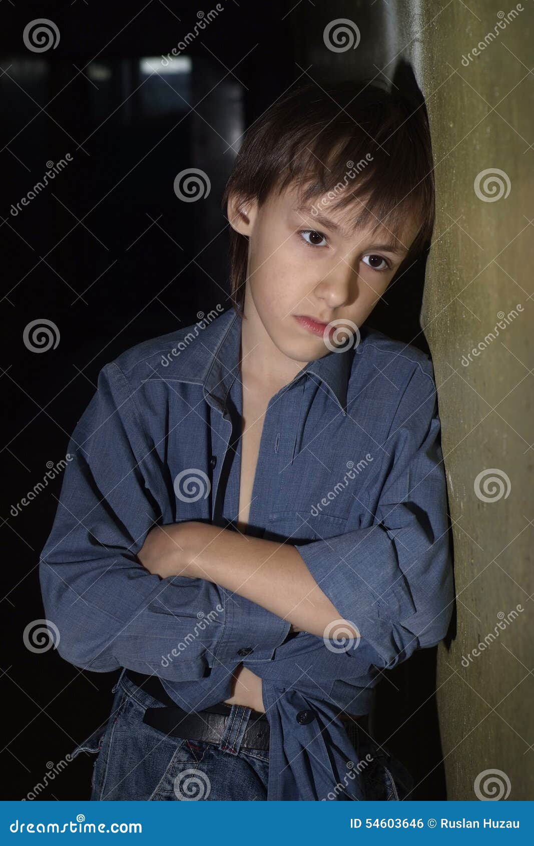 Sad kid in dark room stock photo. Image of person, active - 54603646
