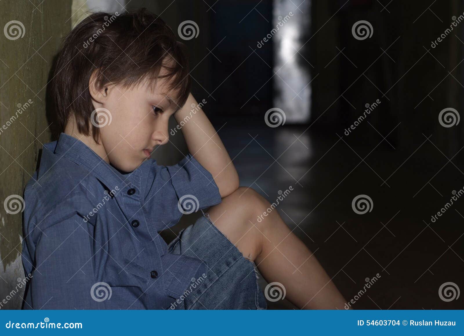 Sad kid in dark room stock photo. Image of portrait, caucasian - 54603704