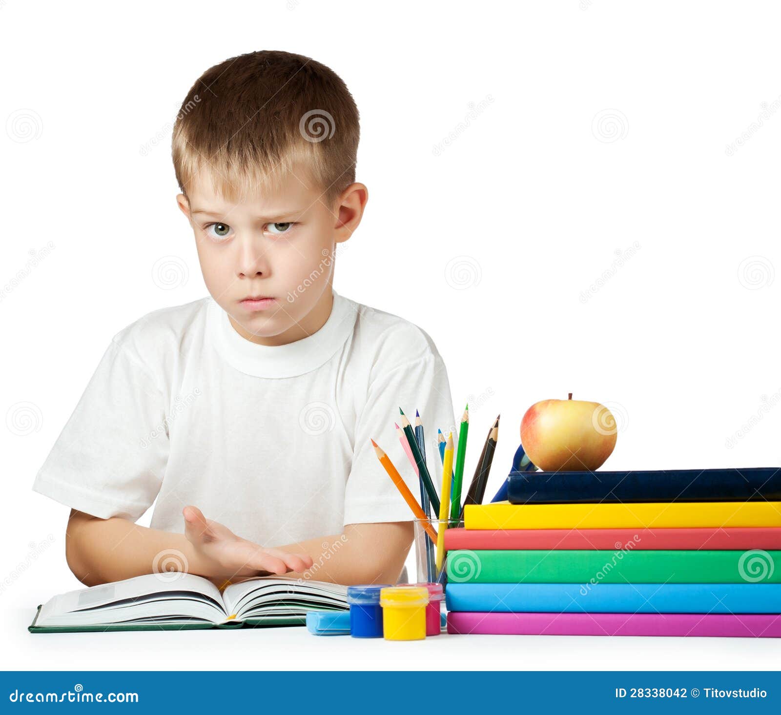 Sad Kid is Doing His Homework Stock Photo - Image of education ...