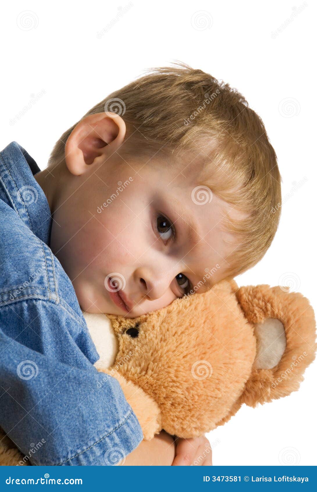 Sad kid embraces a teddy stock image. Image of little - 3473581