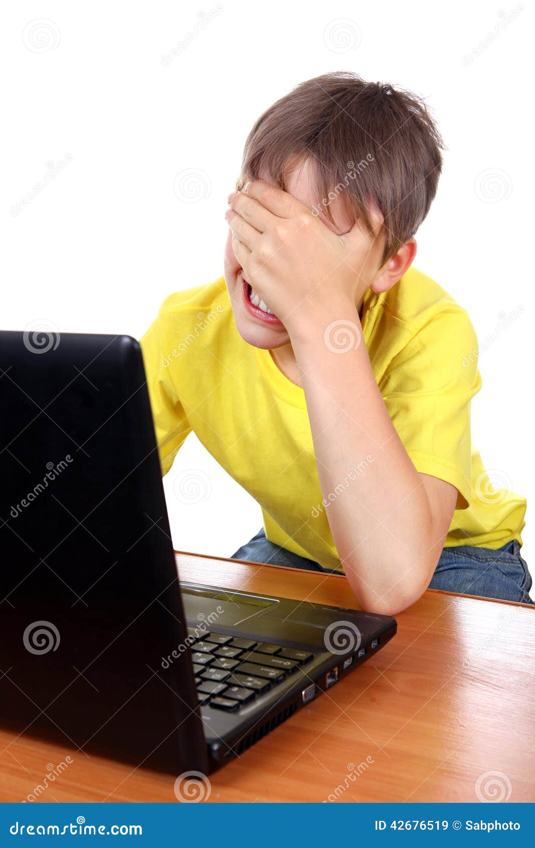 Sad Kid With Laptop Stock Photo - Image: 42676519