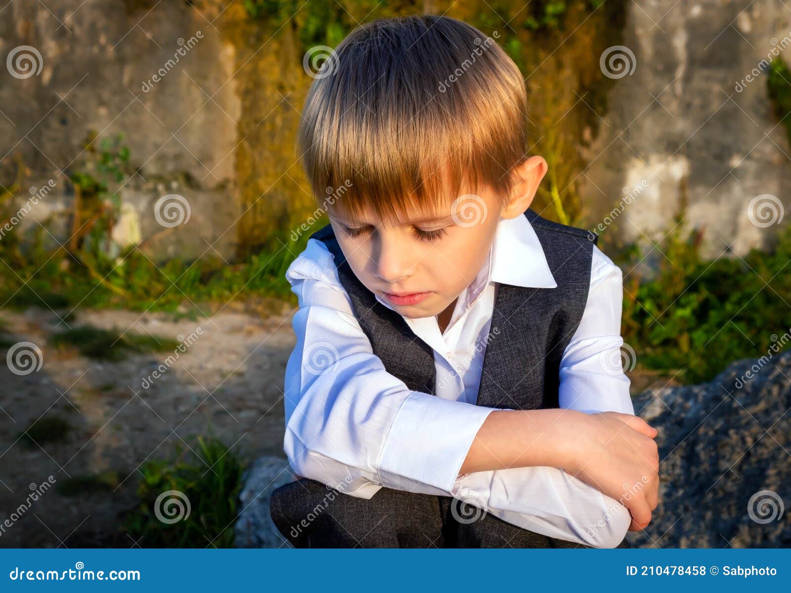 Sad Kid outdoor stock photo. Image of schoolboy, face - 210478458