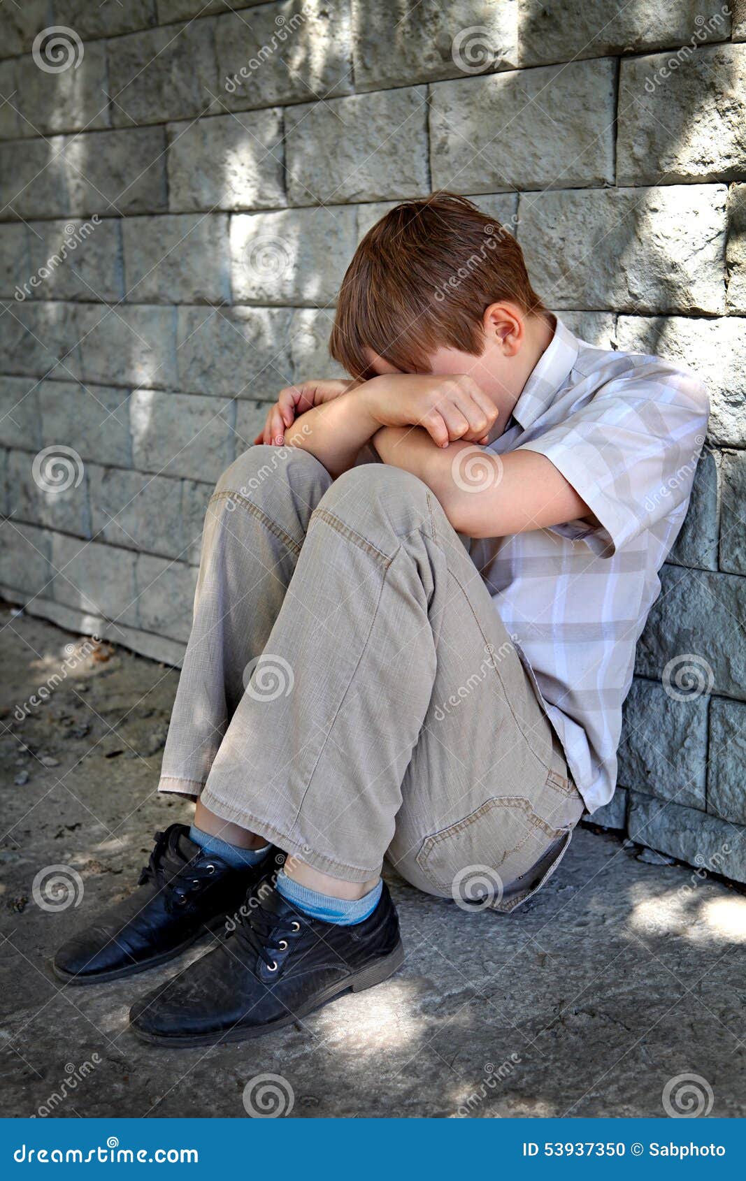 Sad Kid outdoor stock photo. Image of caucasian, street - 53937350