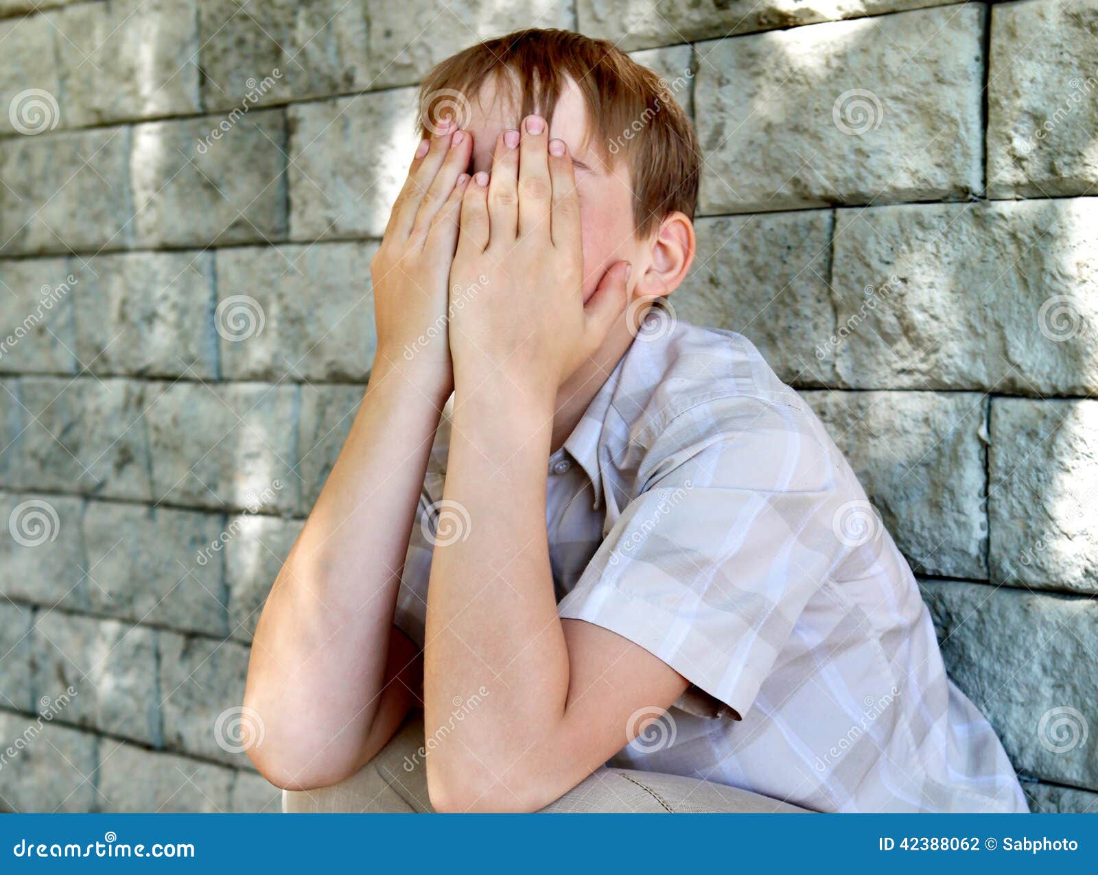 Sad Kid outdoor stock photo. Image of natural, hurt, shirt - 42388062