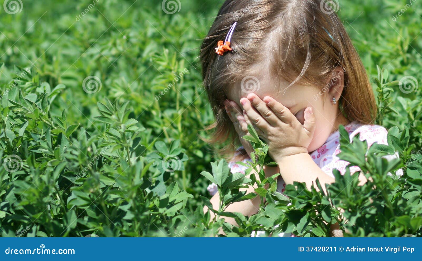 Sad Kid Crying in Tall Grass Stock Image - Image of bummed, downcast ...