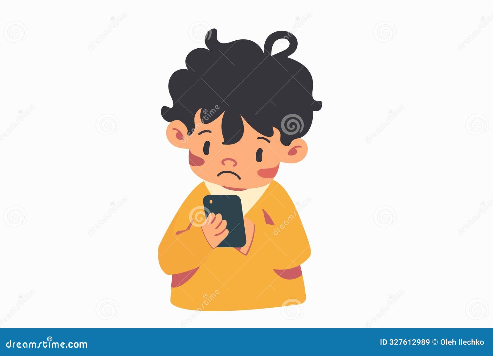 Sad Kid Using Phone Cybersecurity Isolated Vector Style Stock Vector ...