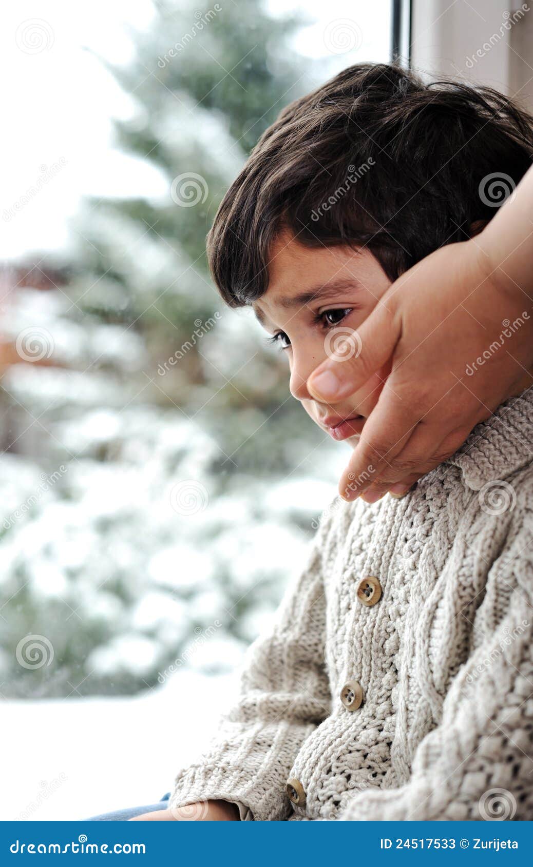 Sad Kid on Window and Winter Snow Stock Image - Image of alone ...