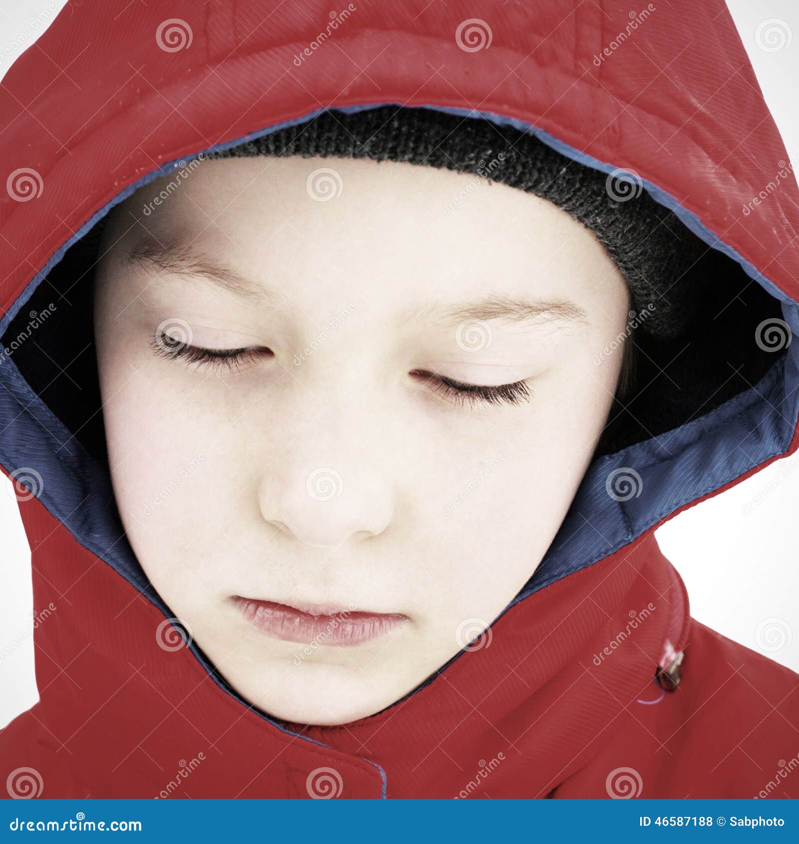 Sad Kid in the Winter stock photo. Image of lonely, face - 46587188